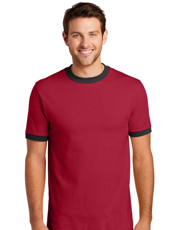 RED/JET BLACK - PORT & COMPANY RINGER TEE | Vinyl Plus Depot