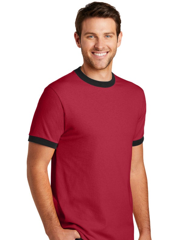 RED/JET BLACK - PORT & COMPANY RINGER TEE | Vinyl Plus Depot