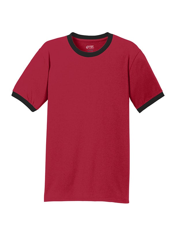 RED/JET BLACK - PORT & COMPANY RINGER TEE | Vinyl Plus Depot